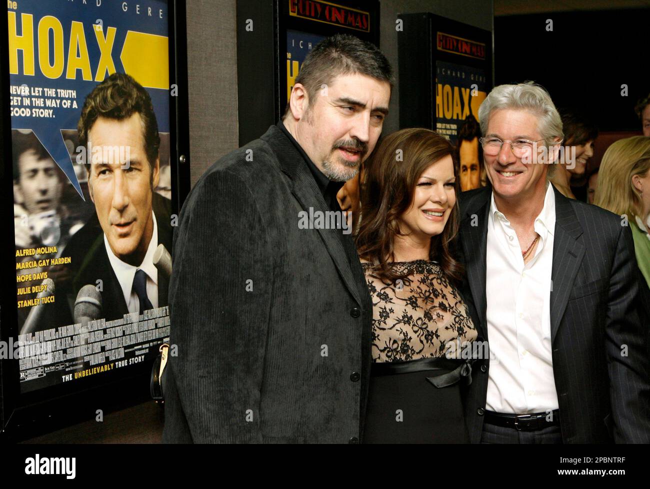 From left to right, actors Alfred Molina, Marcia Gay Harden, and ...