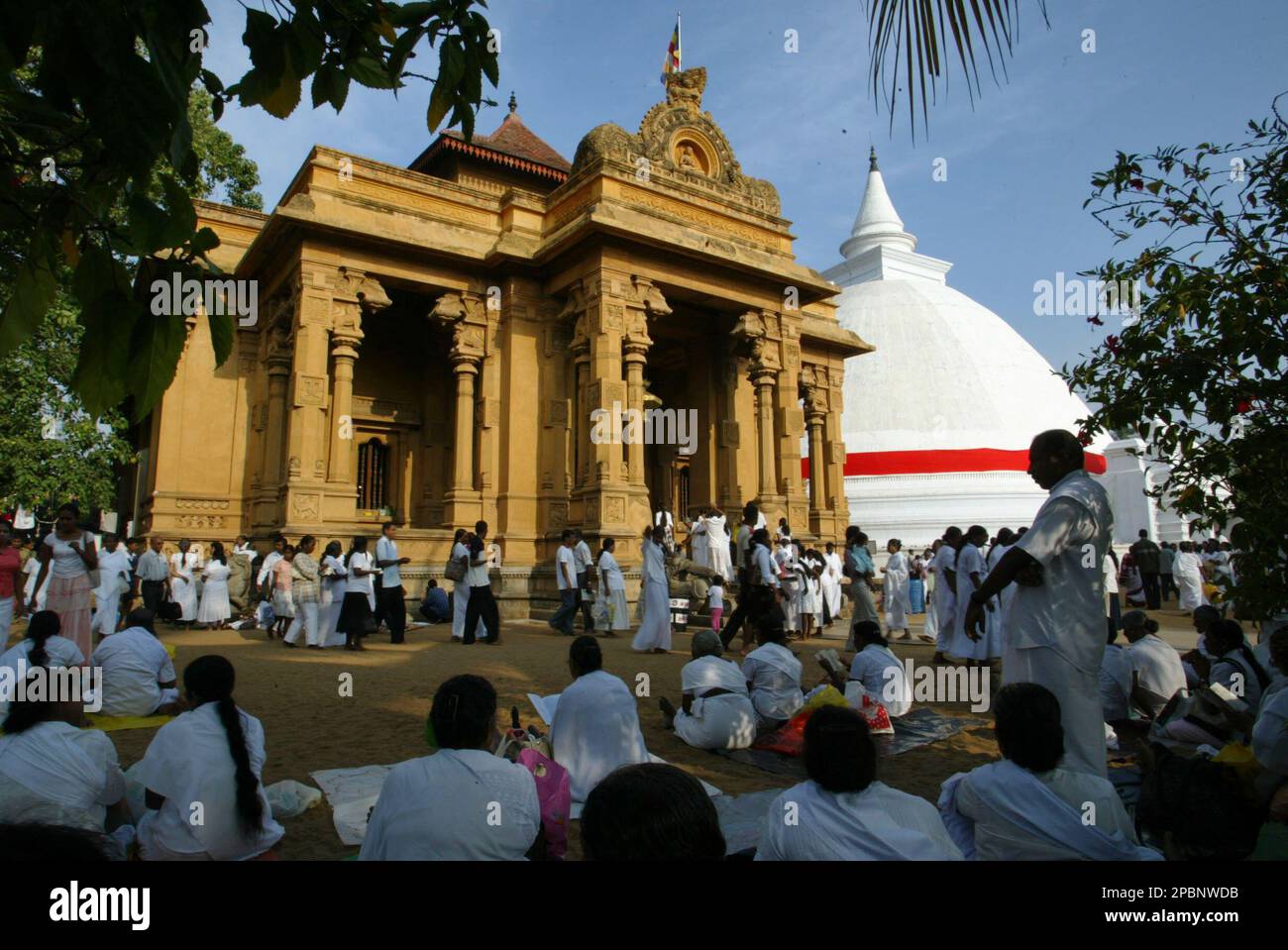 Sri Lankan Buddhist devotees gather at the Kelaniya temple for full moon day rituals in Kelaniya ...