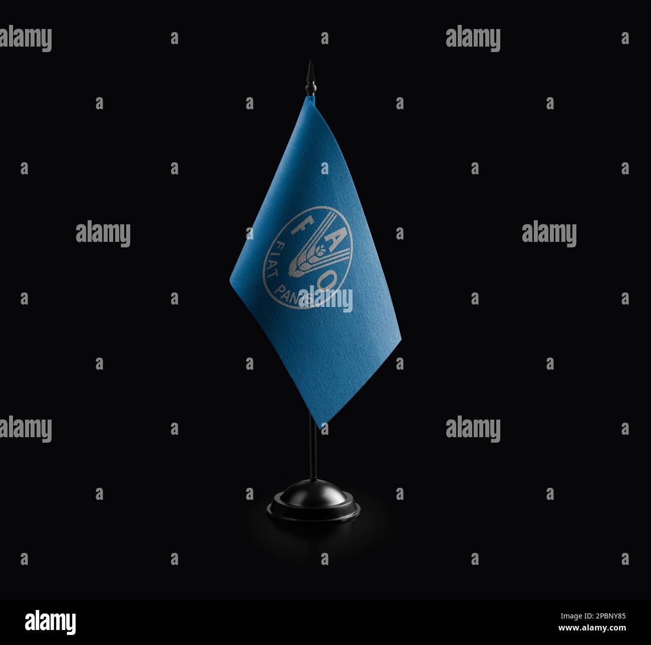 Small national flag of the Food and agriculture organization on a black ...