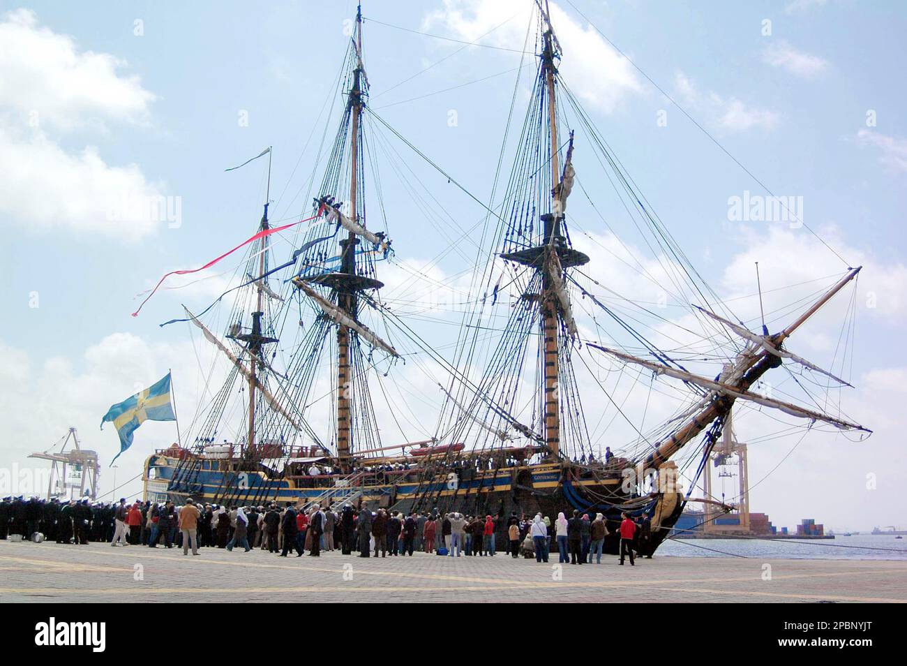 A crowd gathers to see the Swedish ship "Gotheborg" as it lies docked ...