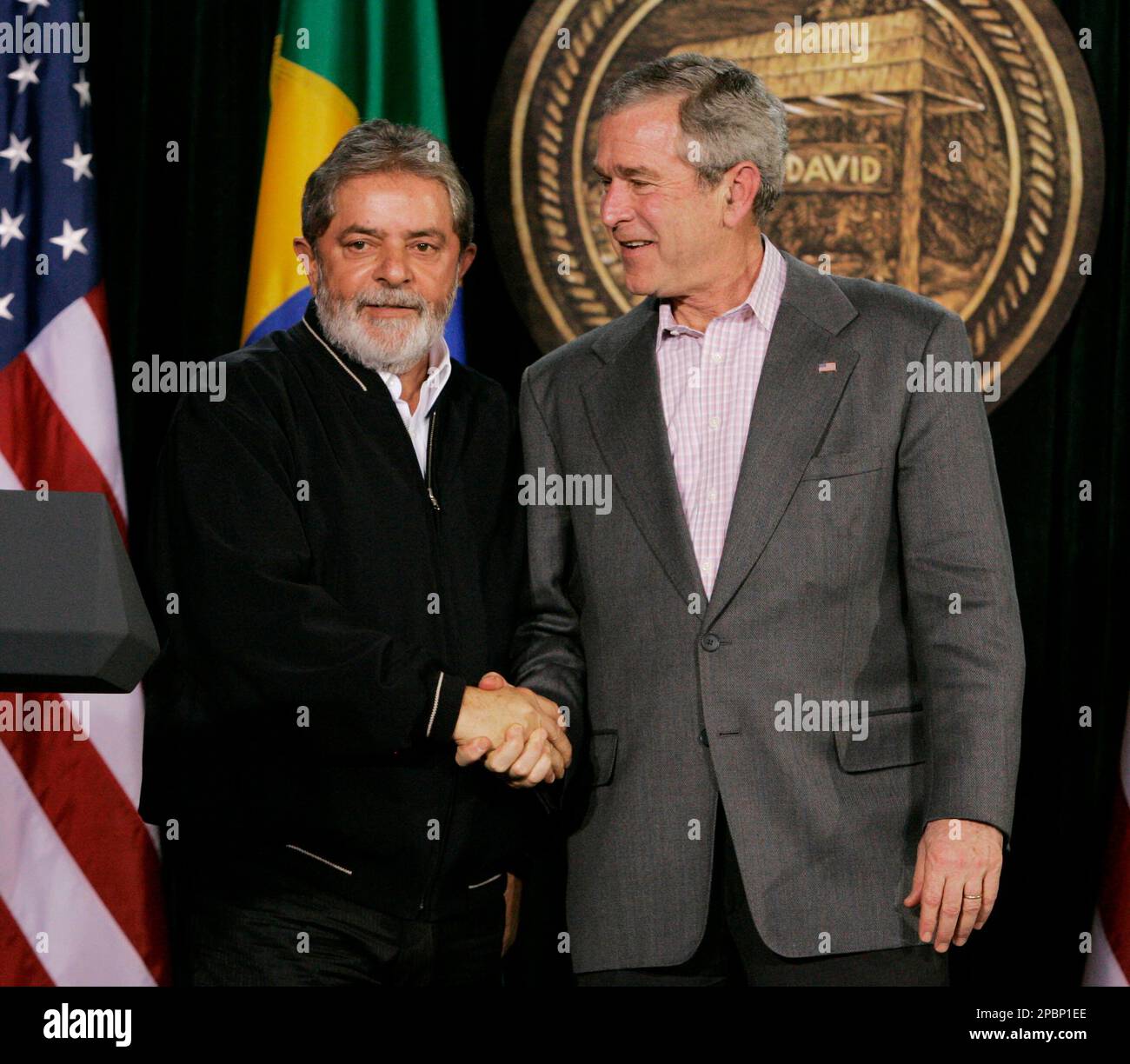 President Bush, right, and Brazil's President Luiz Inacio Lula da Silva ...