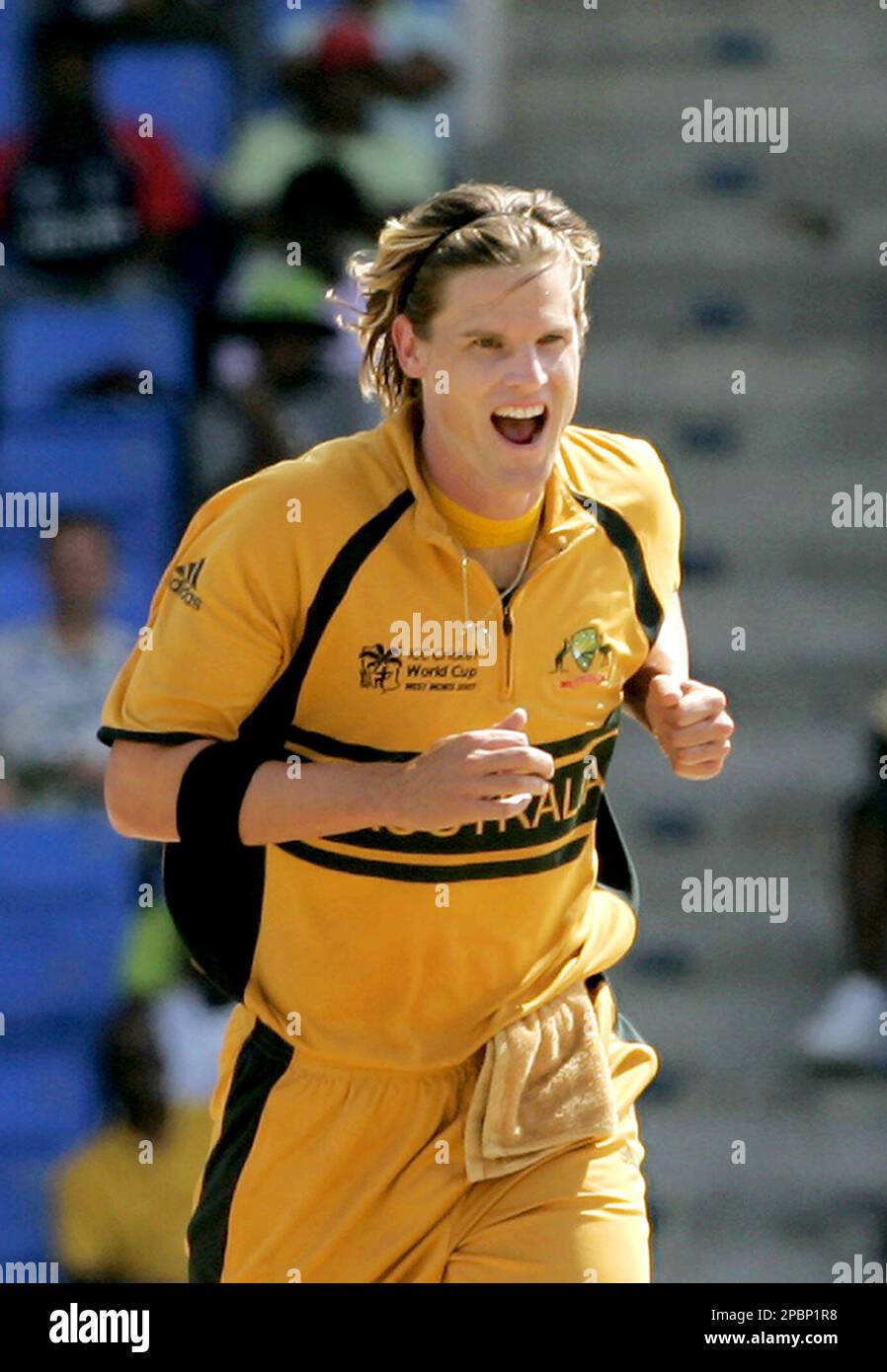 Australia bowler Nathan Bracken celebrates bowling out Bangladesh's ...