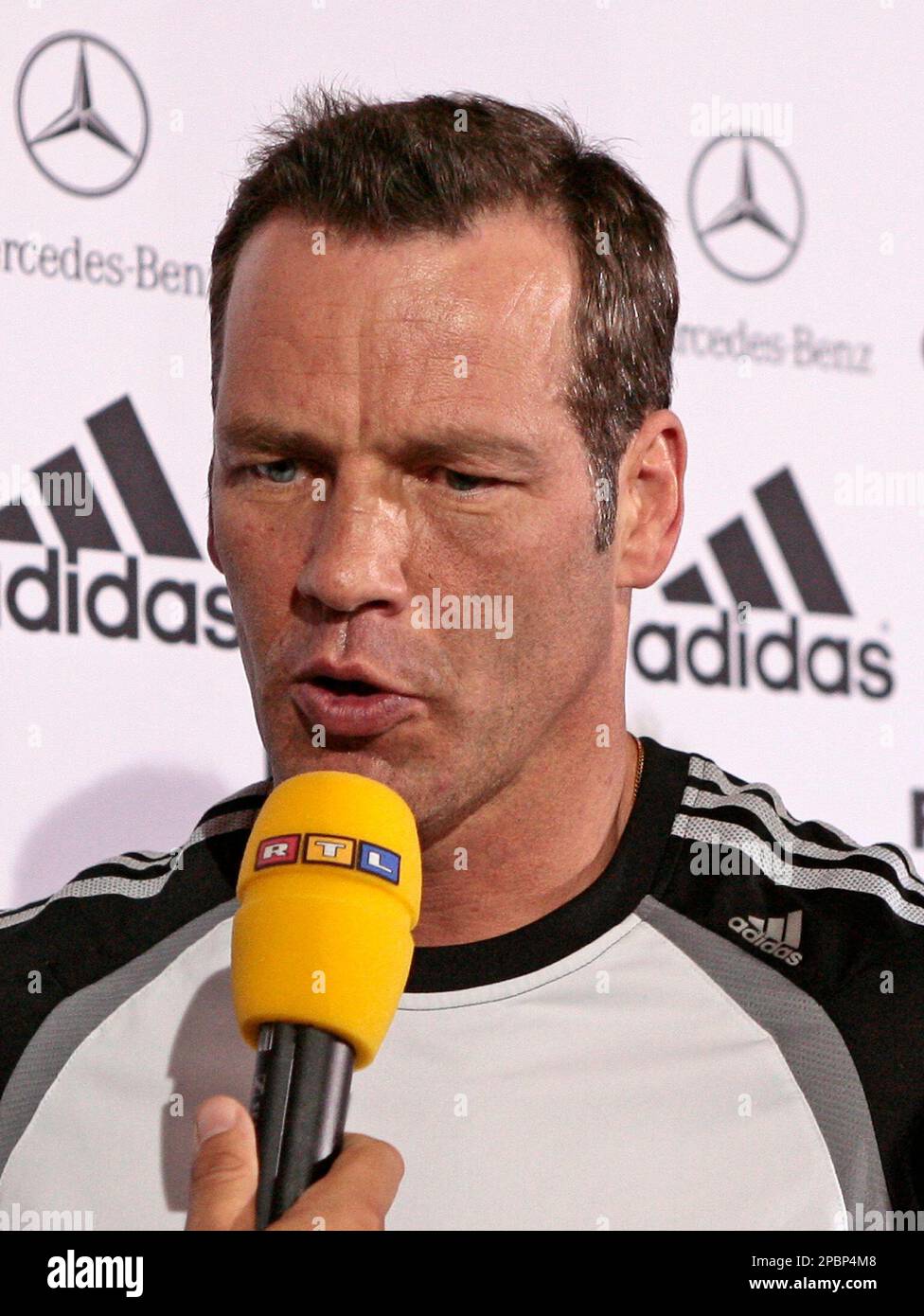 German boxer Henry Maske is interviewed after the weighing, one day ...