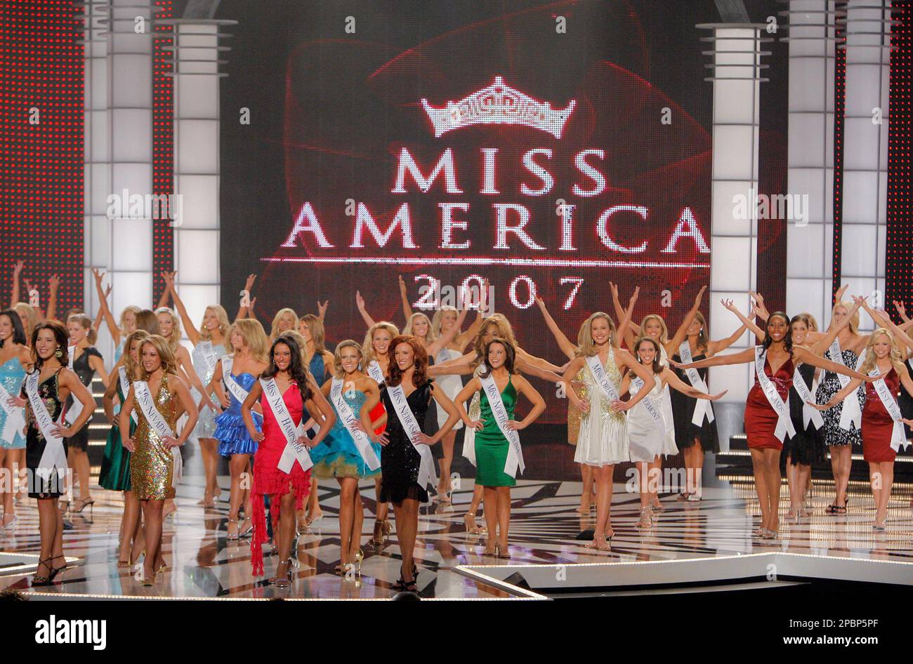 **FILE** Miss America pageant contestants share the stage at the Miss ...