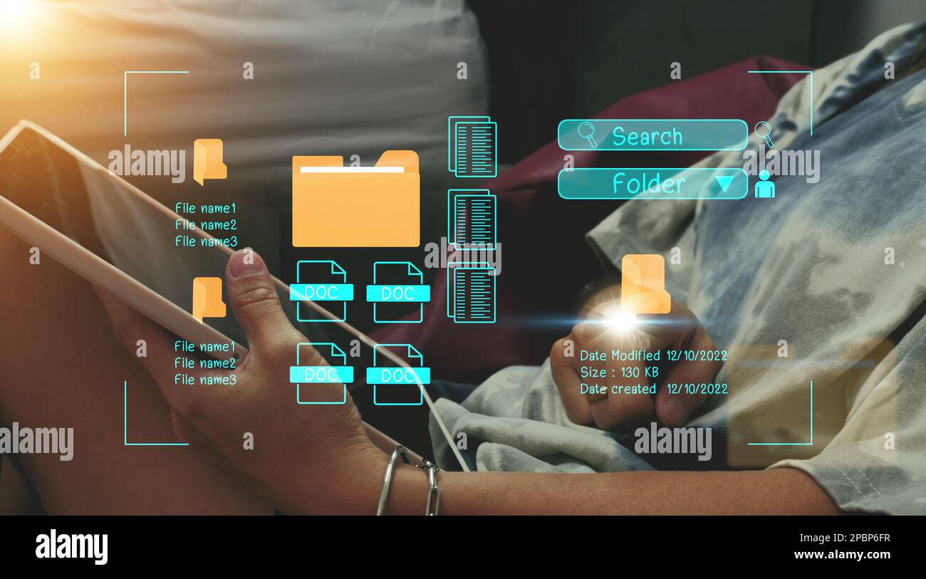 Concept : Document management system , folder and document icon software, searching and managing ...