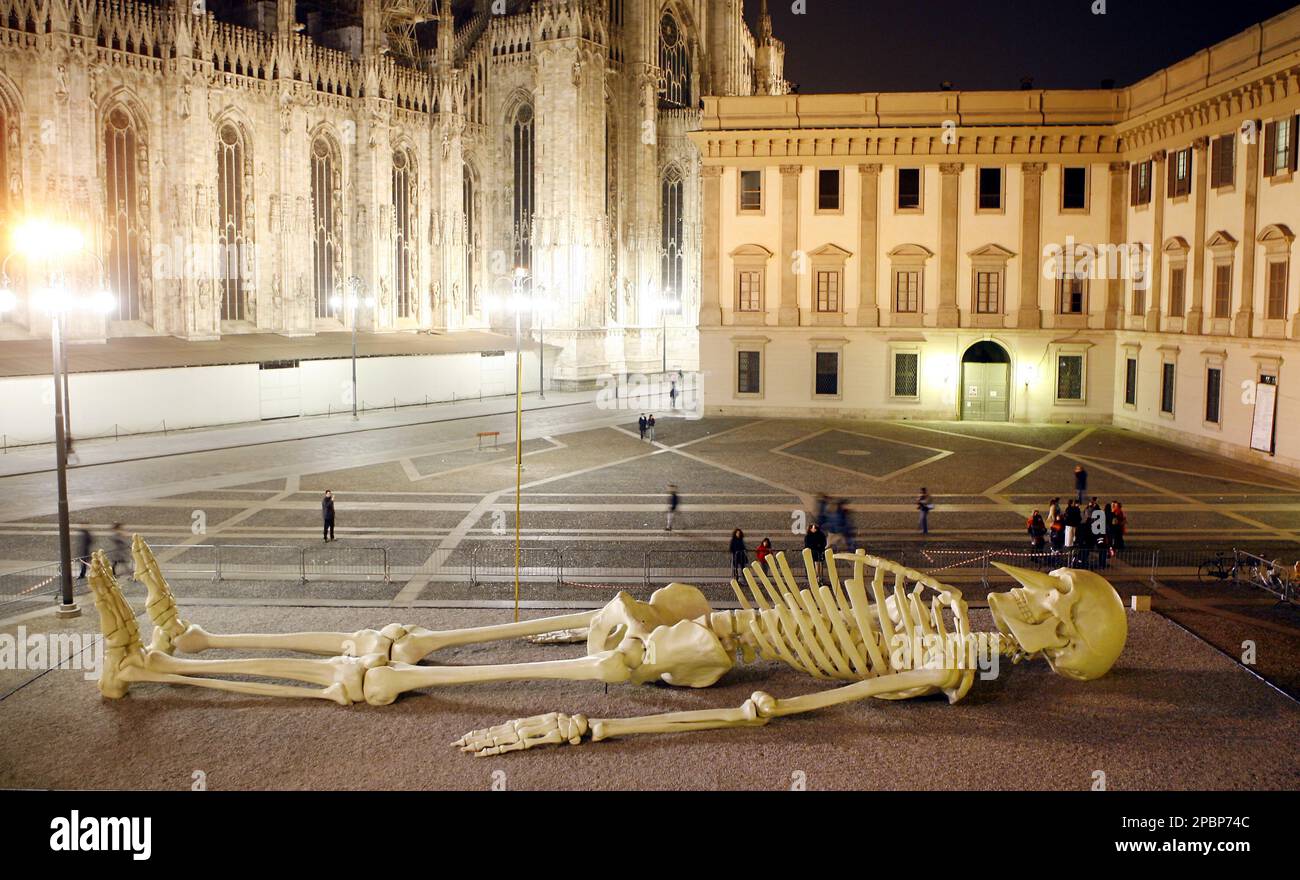 A 24-meter long skeleton, a sculpture by Italian artist Gino De ...