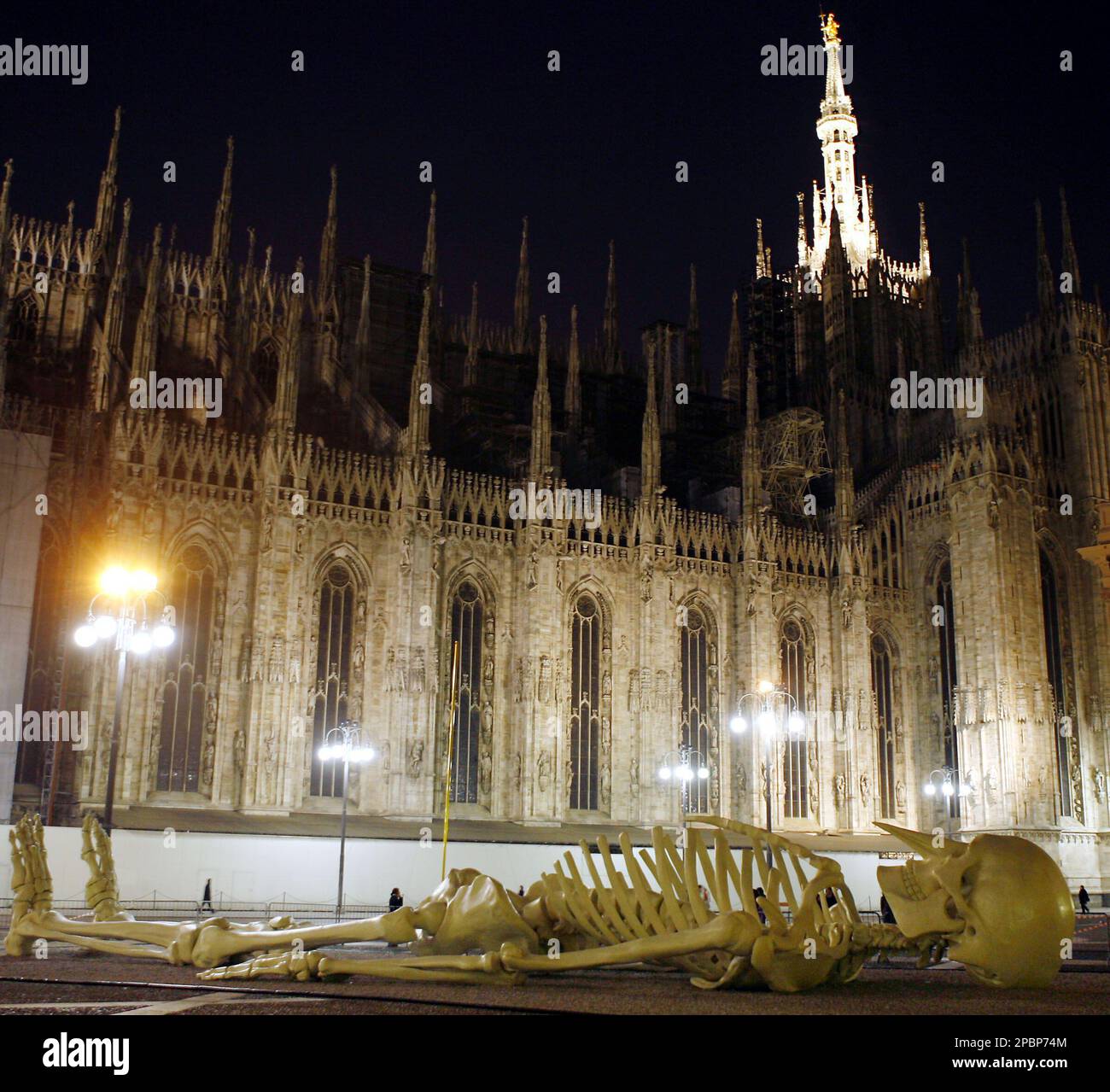 A 24-meter long skeleton, a sculpture by Italian artist Gino De ...