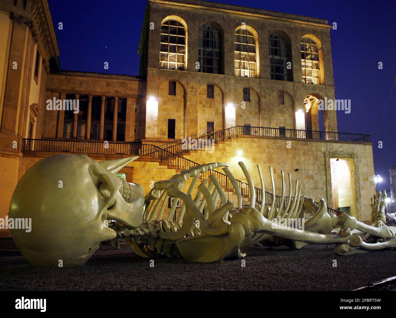 A 24-meter long skeleton, a sculpture by Italian artist Gino De ...