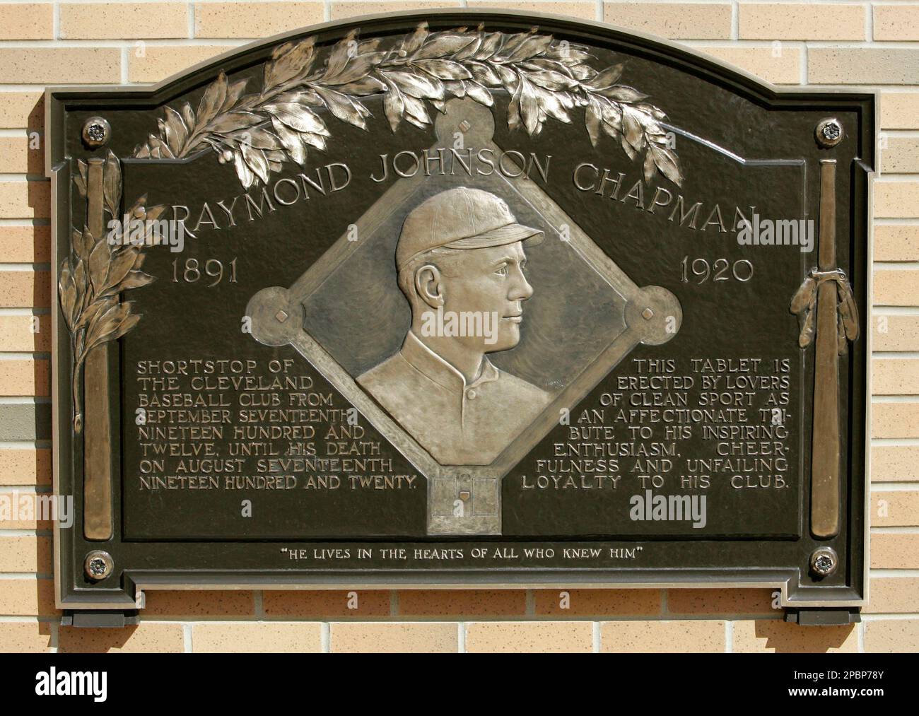 A plaque honoring Ray Chapman hangs at Heritage Park, Thursday, March ...