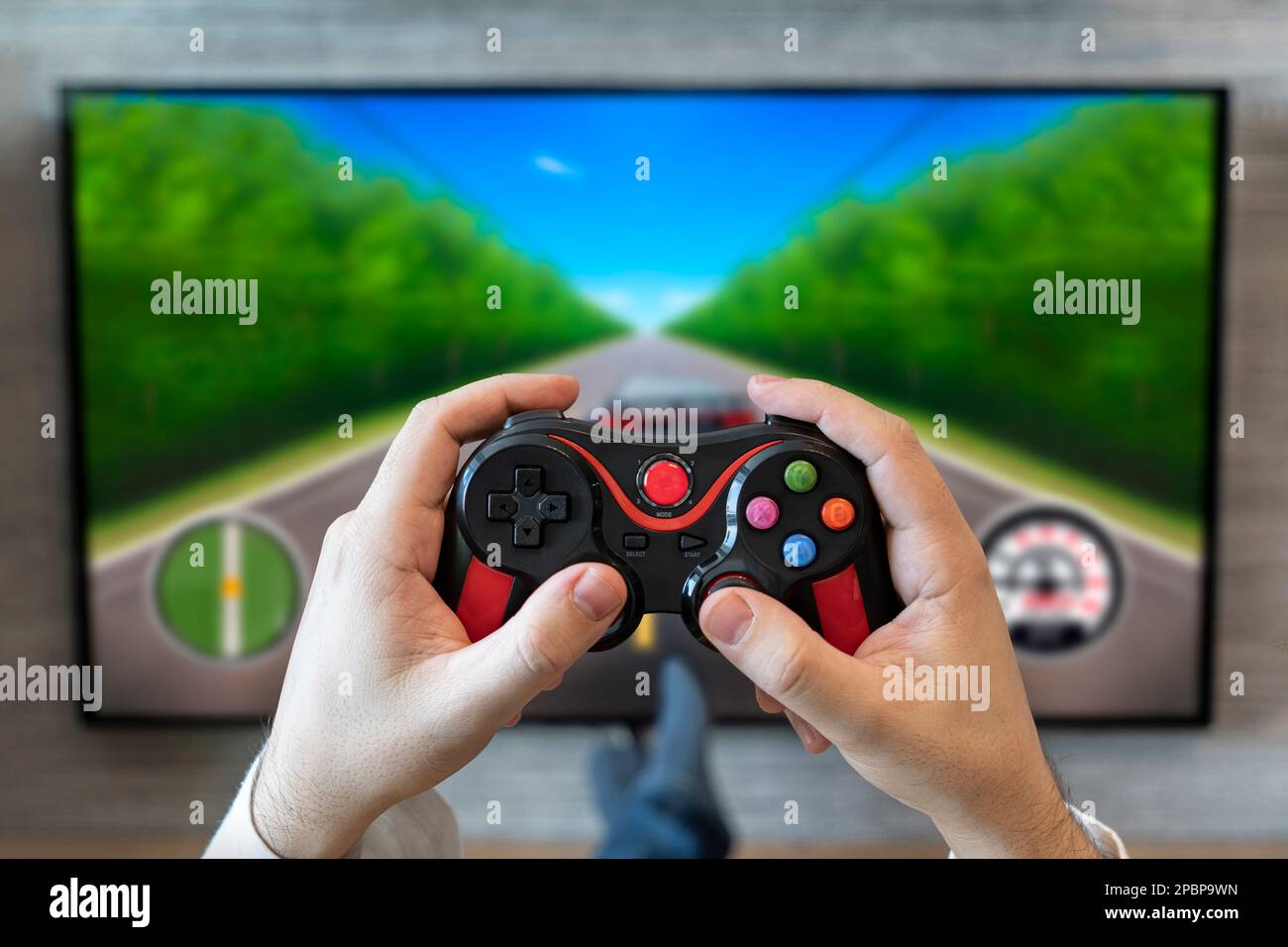 gaming gameplay tv. fun game on gamepad. game controller video console ...