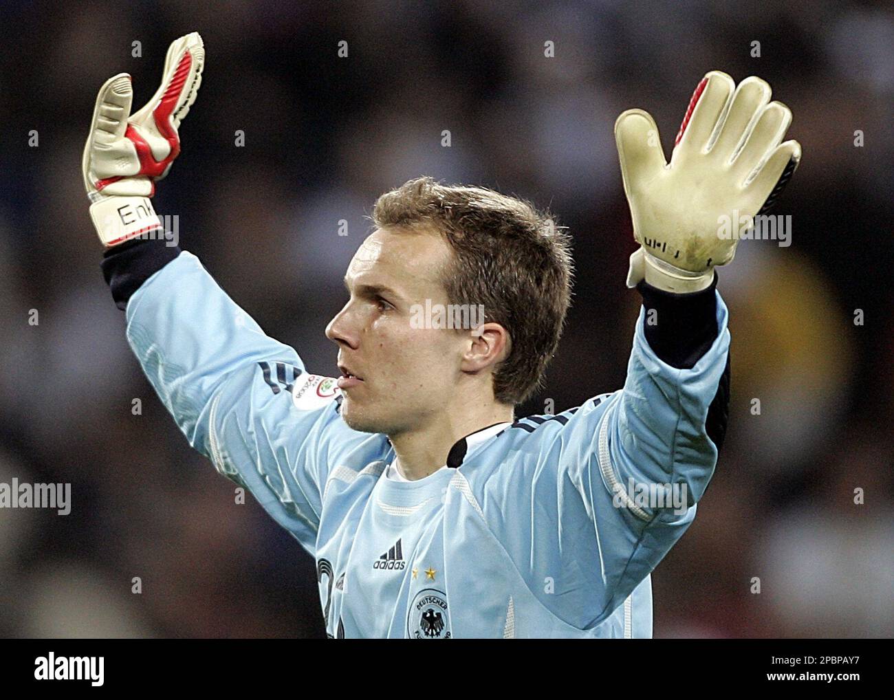 Germany's goalkeeper Robert Enke reacts during a friendly soccer match ...