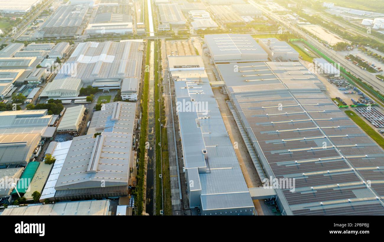 Top view Solar Panels on Warehouse Factory. Solar photo voltaic panels ...