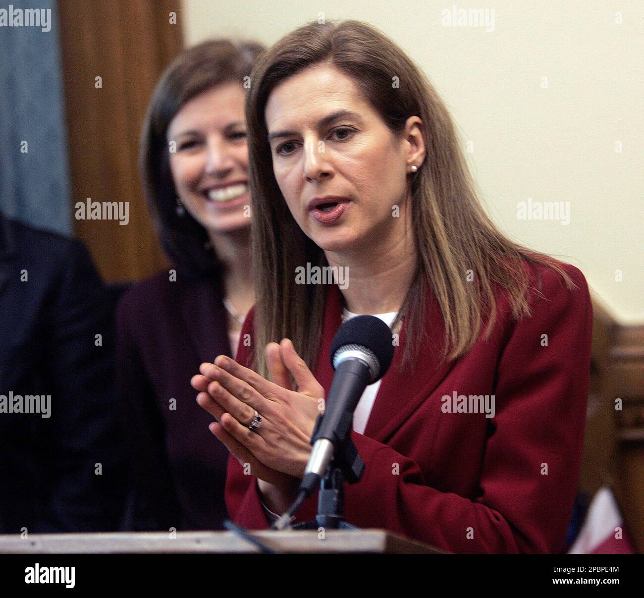Connecticut Secretary of the State Susan Bysiewicz speaks at a news ...