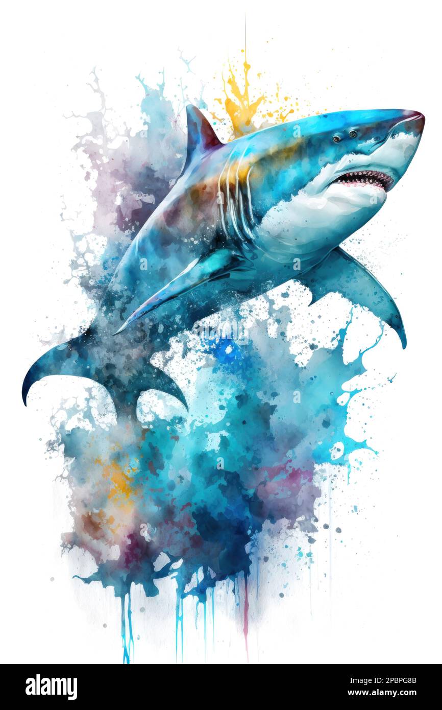 Shark watercolor hi-res stock photography and images - Alamy