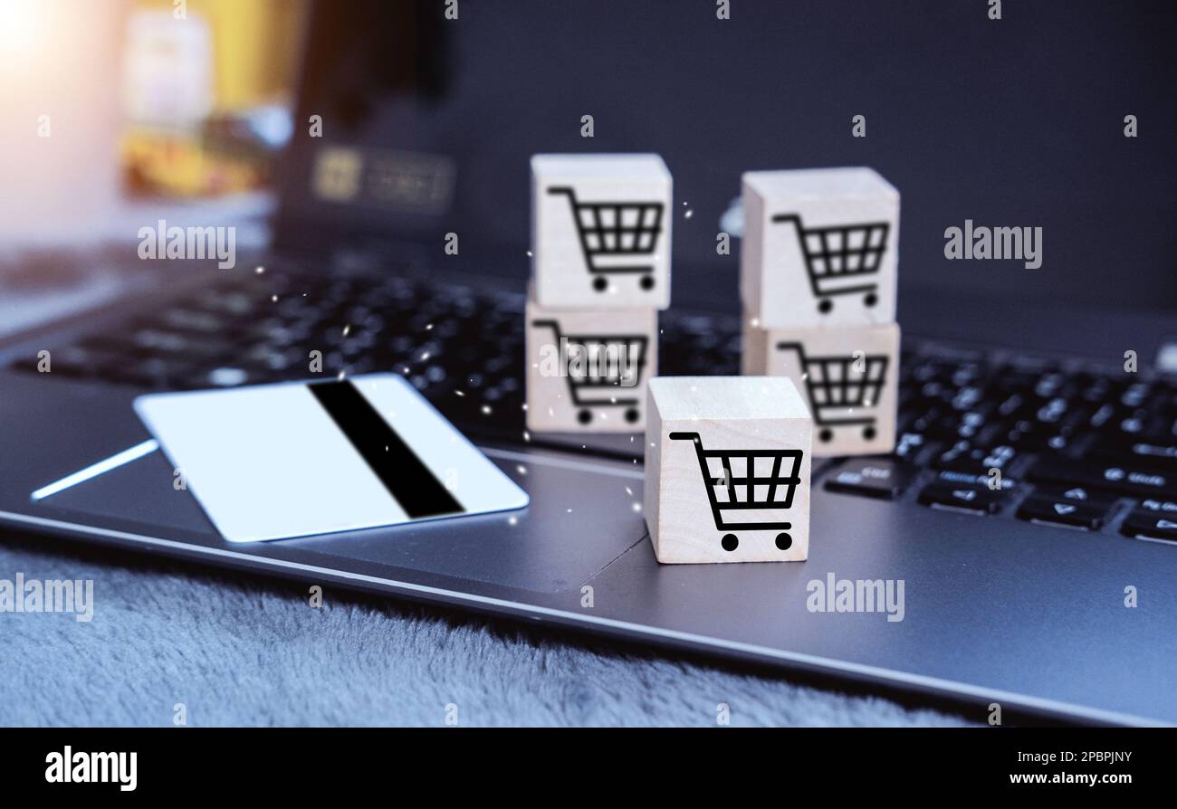 credit card filling billing information on laptop computer shopping in ...