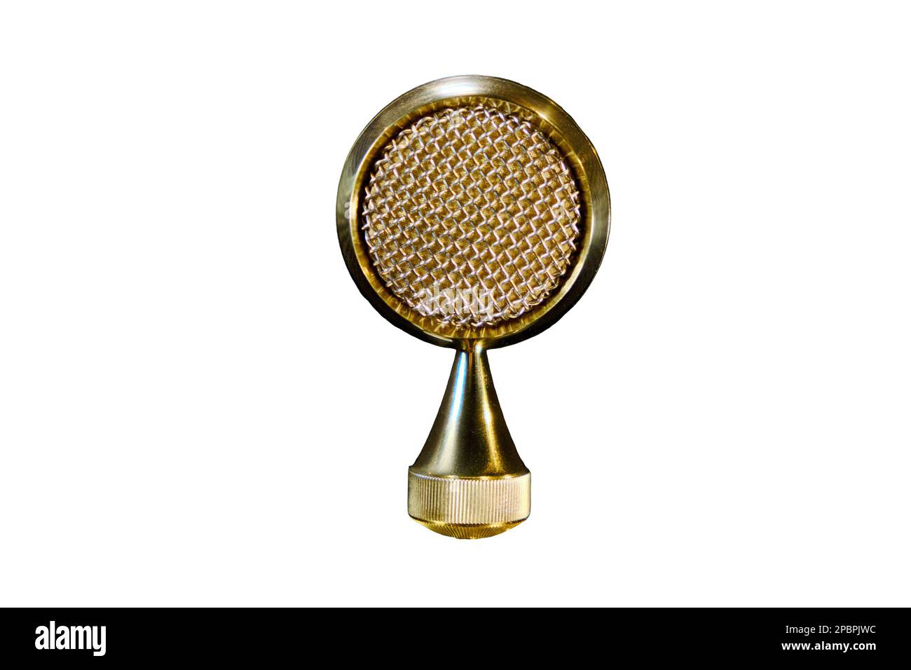 Wide membrane professional microphone gold color, isolated on a white ...