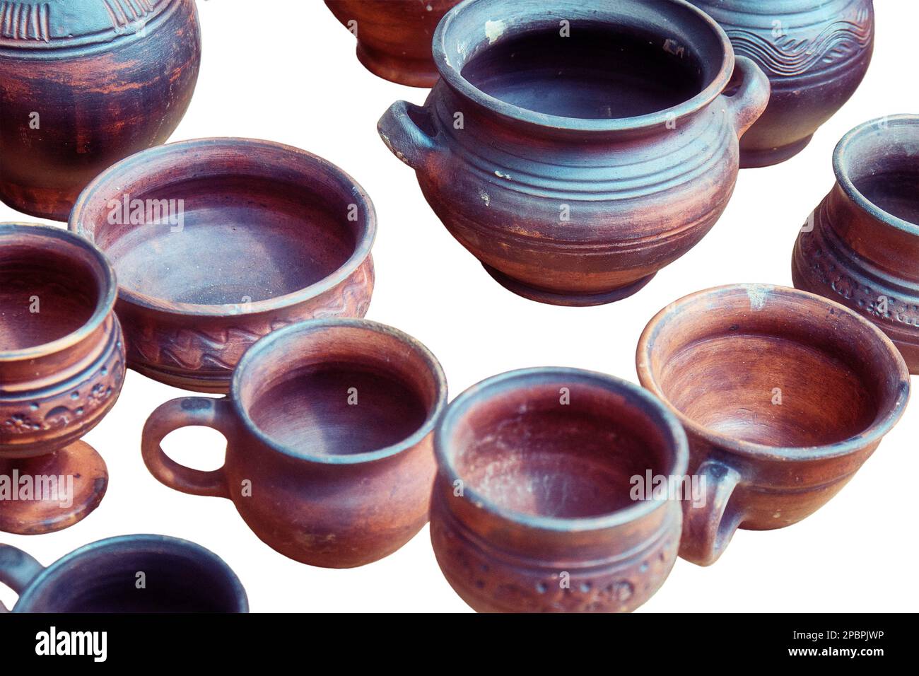 Pottery handmade in the old style, isolated on a white background. Top ...