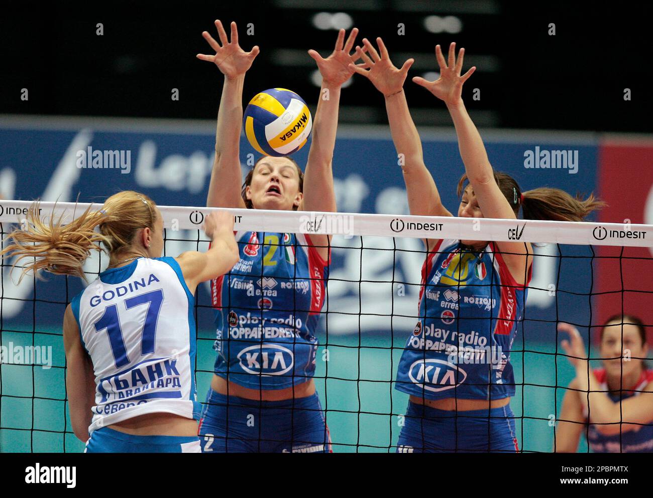 Angelina Gruen, centre, and Maja Poljak, right, of the volleyball team ...