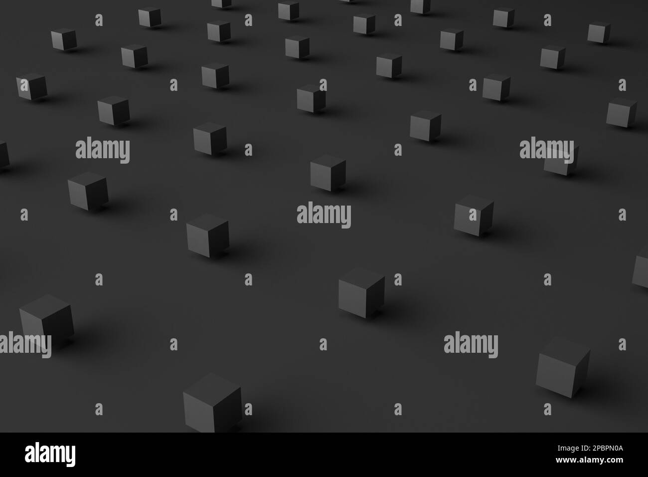 Levitating cubes on black background. Abstract 3d rendering of ...