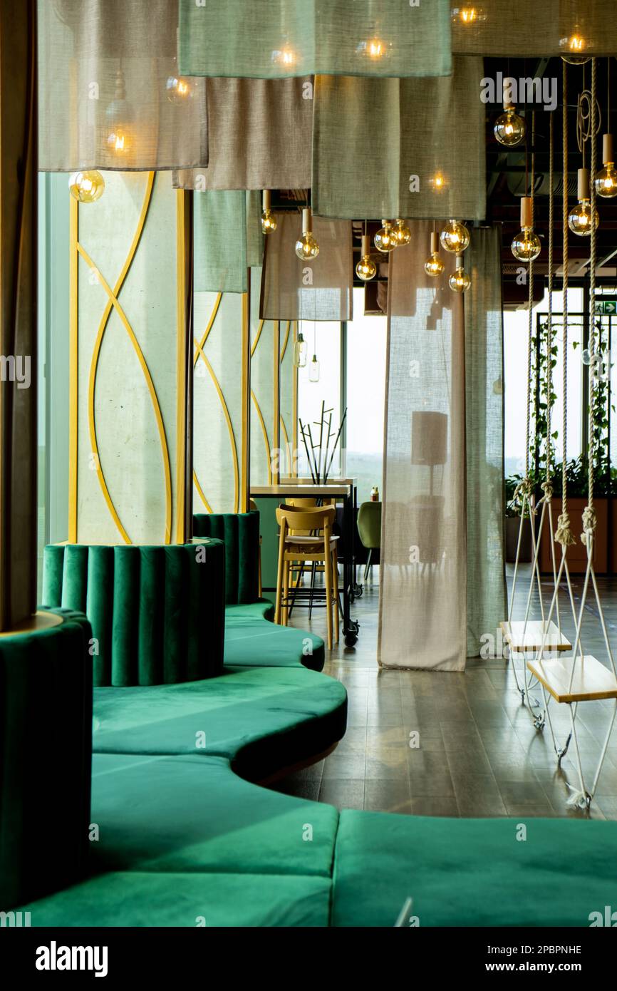 Gdansk Poland May 2022. Stylish restaurant interior for dinner and rest ...