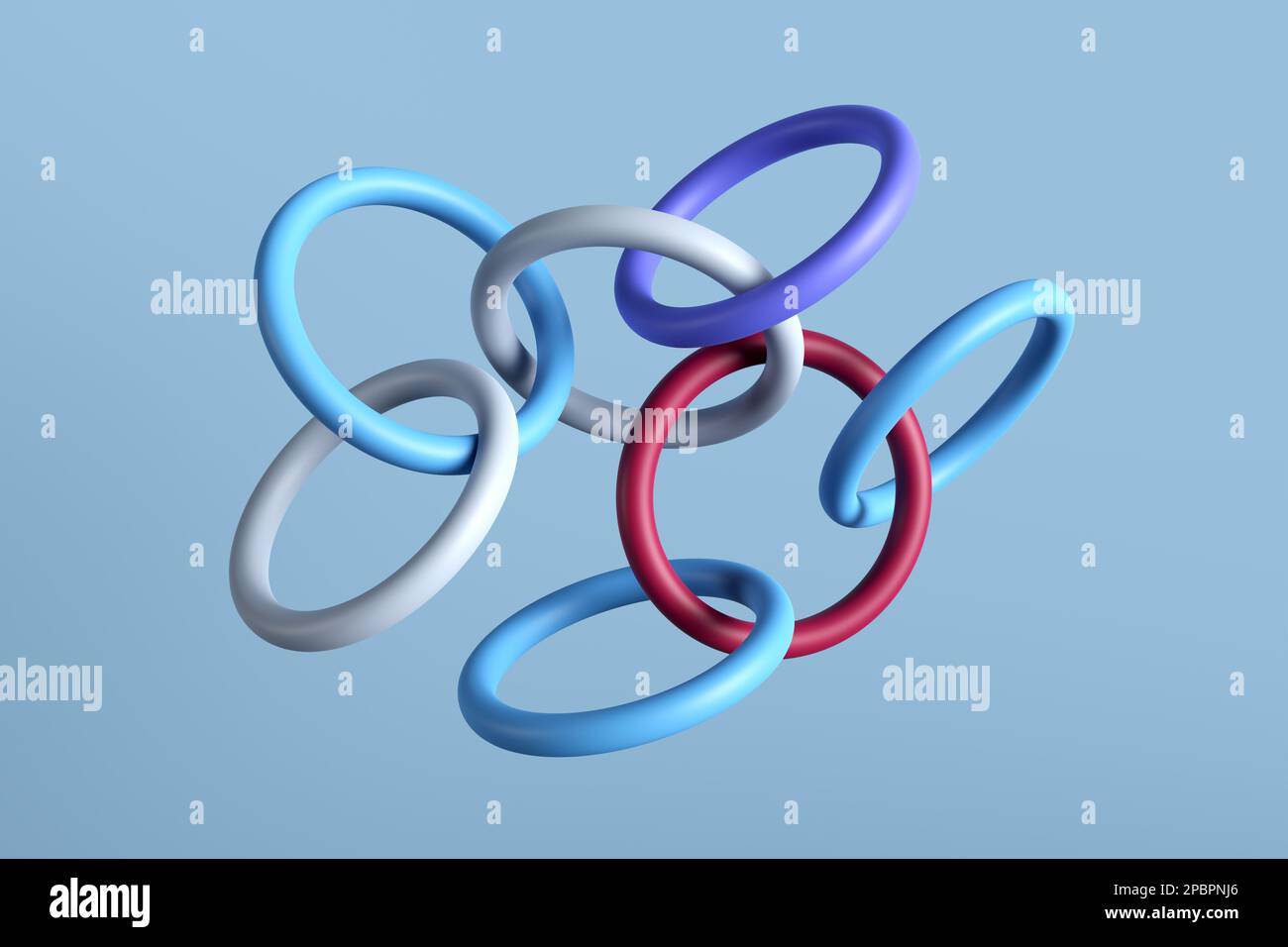 Abstract levitating multi-colored rings connected to each other ...