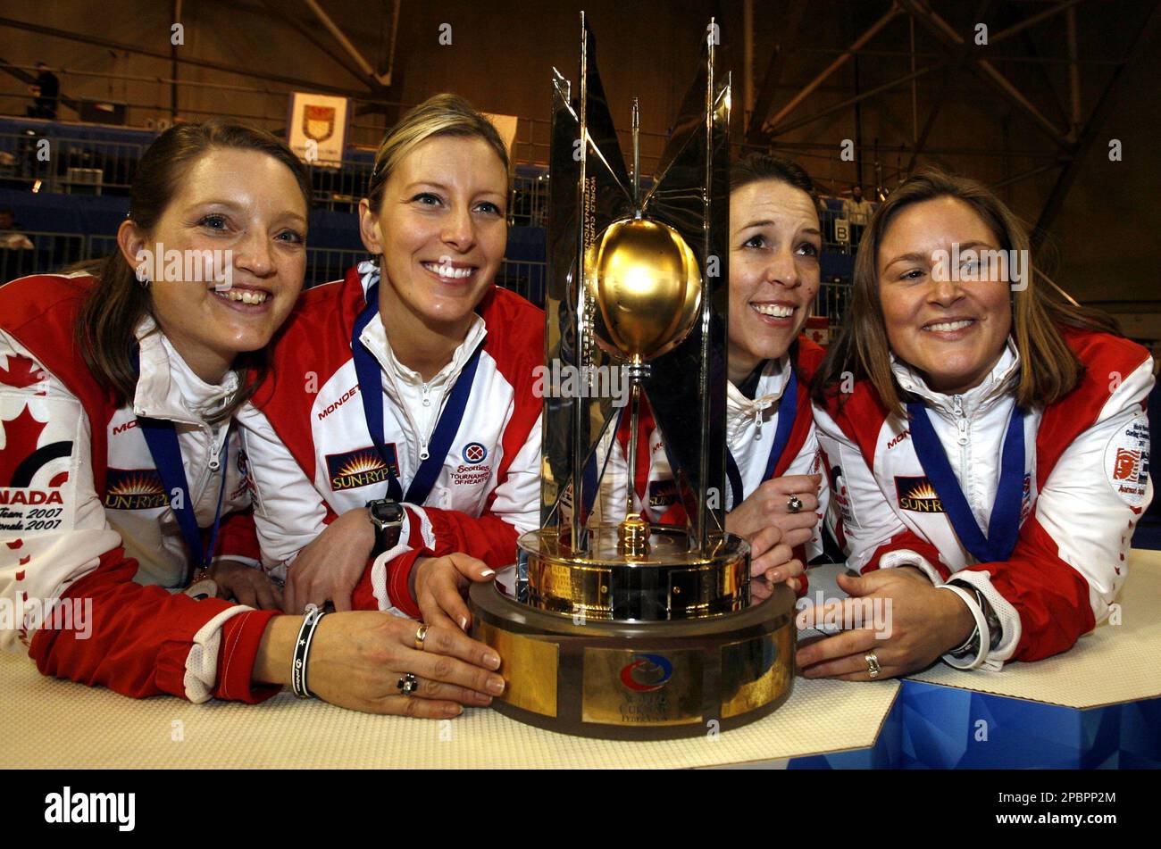 Canada's curlers, from right, skip Kelly Scott, Jeanna Schraeder, Sasha ...