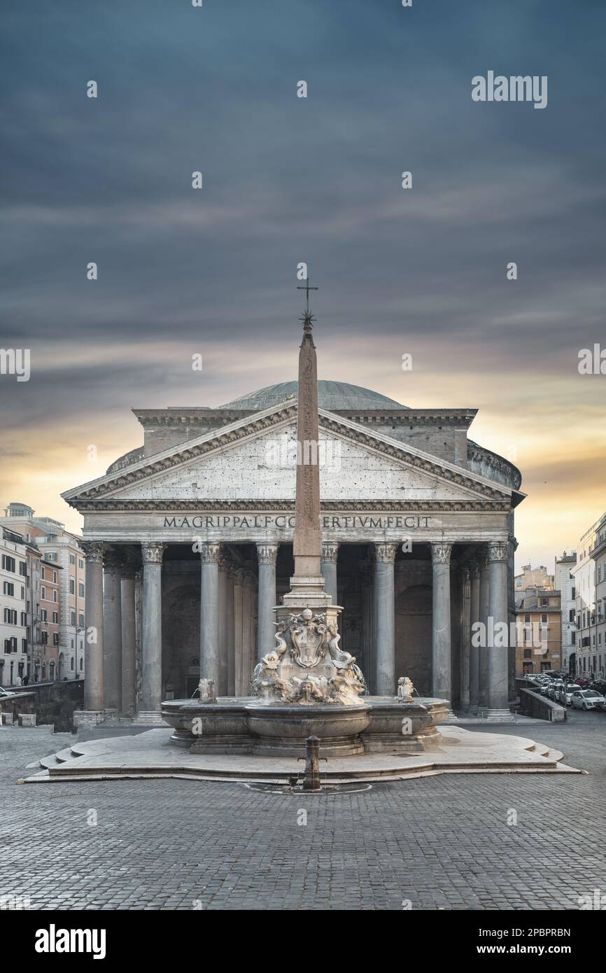 The temple of the Pantheon in Rome with digitally processed sky Stock ...
