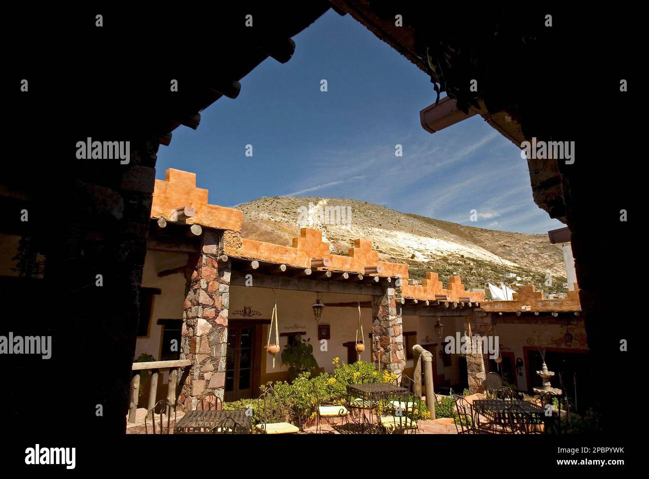 The central patio of the Ruinas del Real Hotel is seen in the town of ...