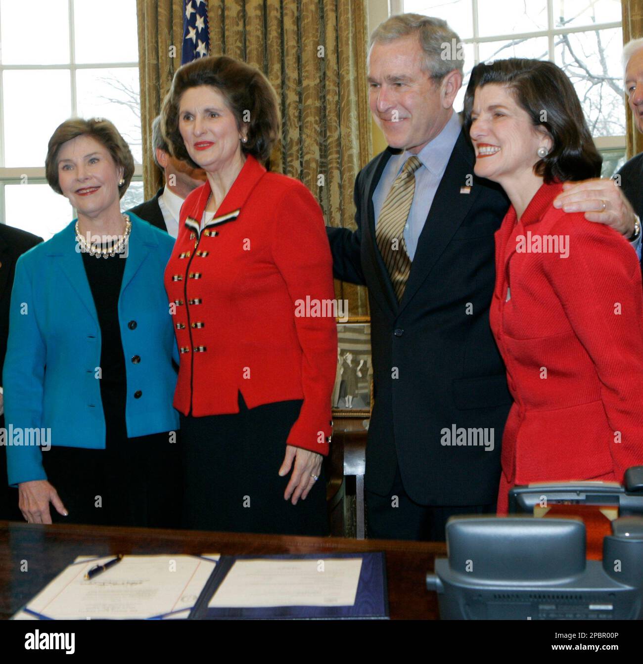 President Bush, second from the right, stands with, from left to right ...