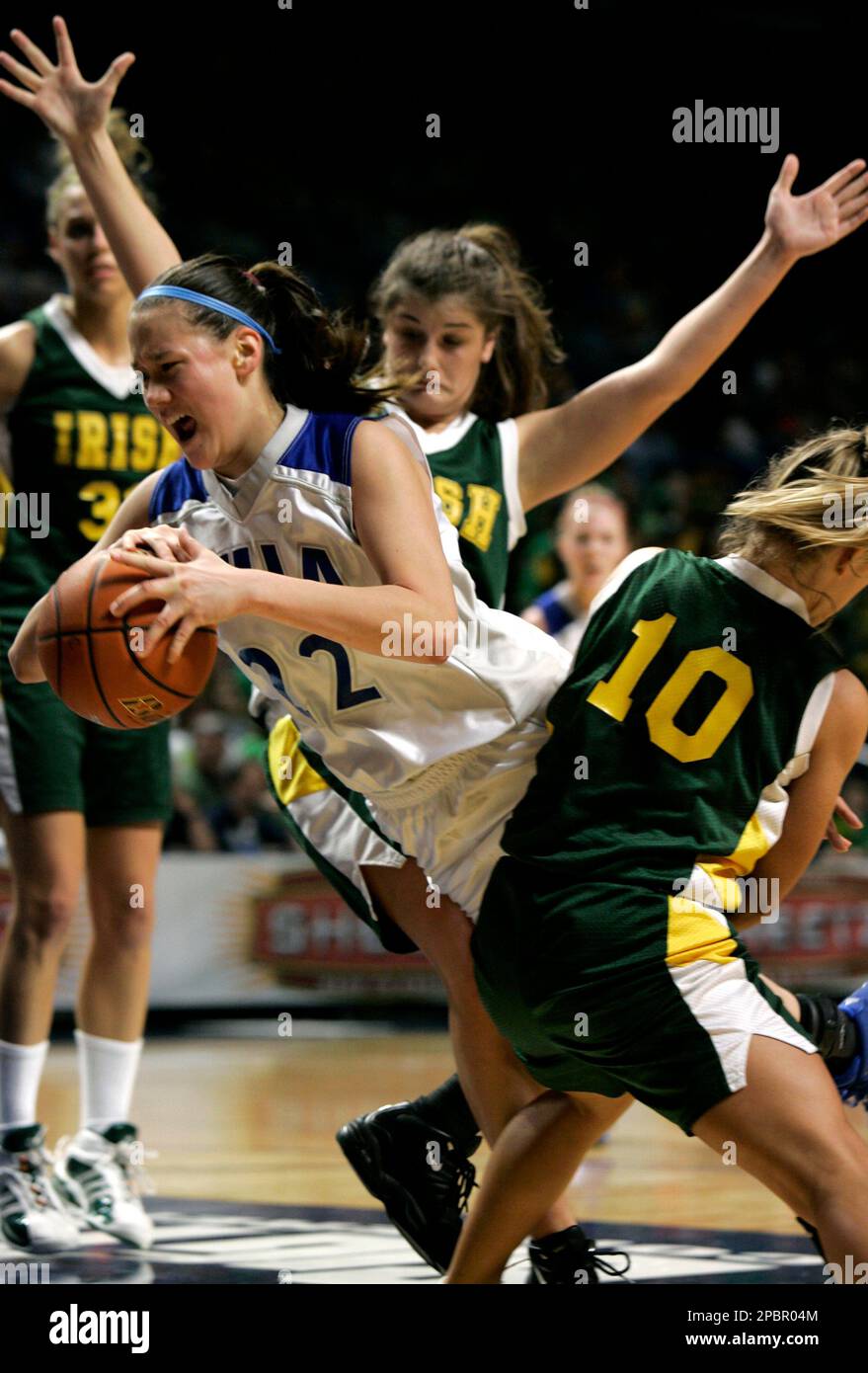 Villa Maria's Chelsea Lasky, left, falls after running into York ...