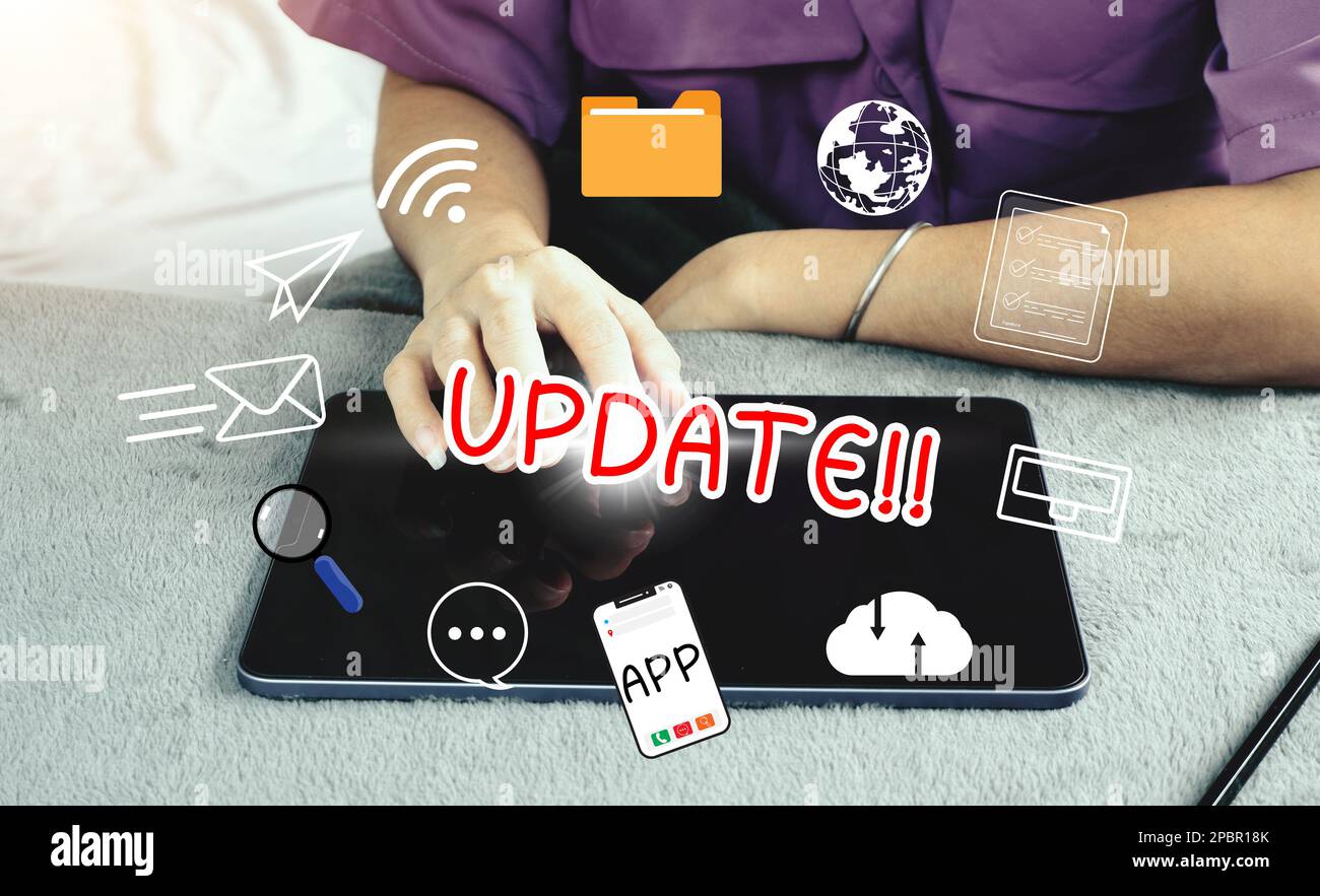 The concept of using a smartphone for social media update Stock Photo ...