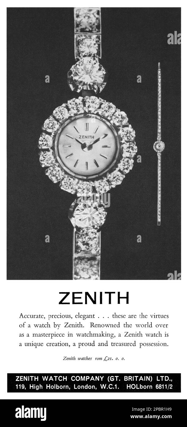 1962 British advertisement for Zenith Watches Stock Photo - Alamy