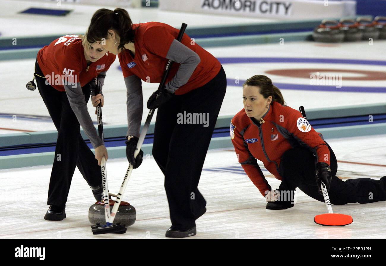 United States' skip Debbie McCormick, right, watches after releasing ...