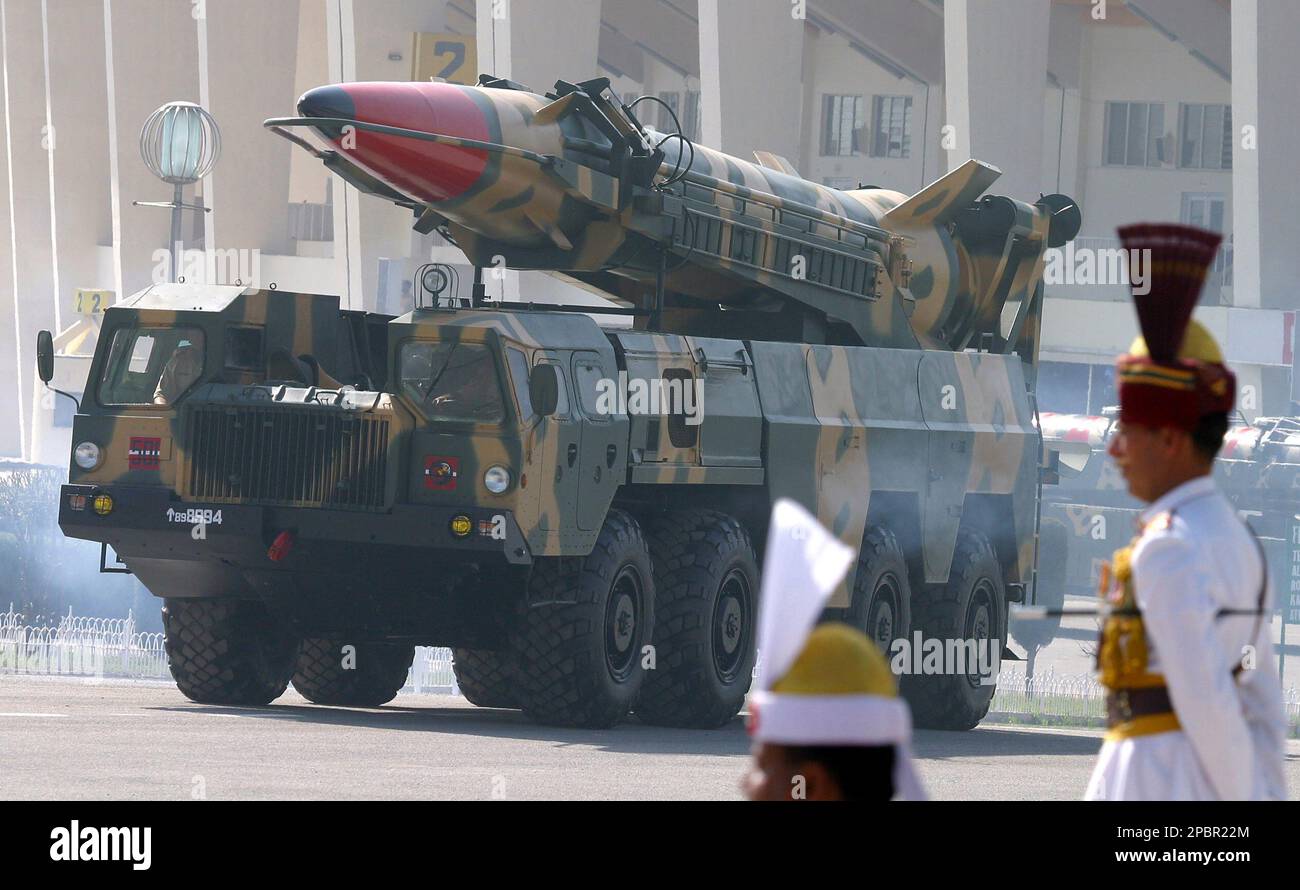 Pakistan-made missile Shaheen II, which has range 2500 kilometers (1500 ...
