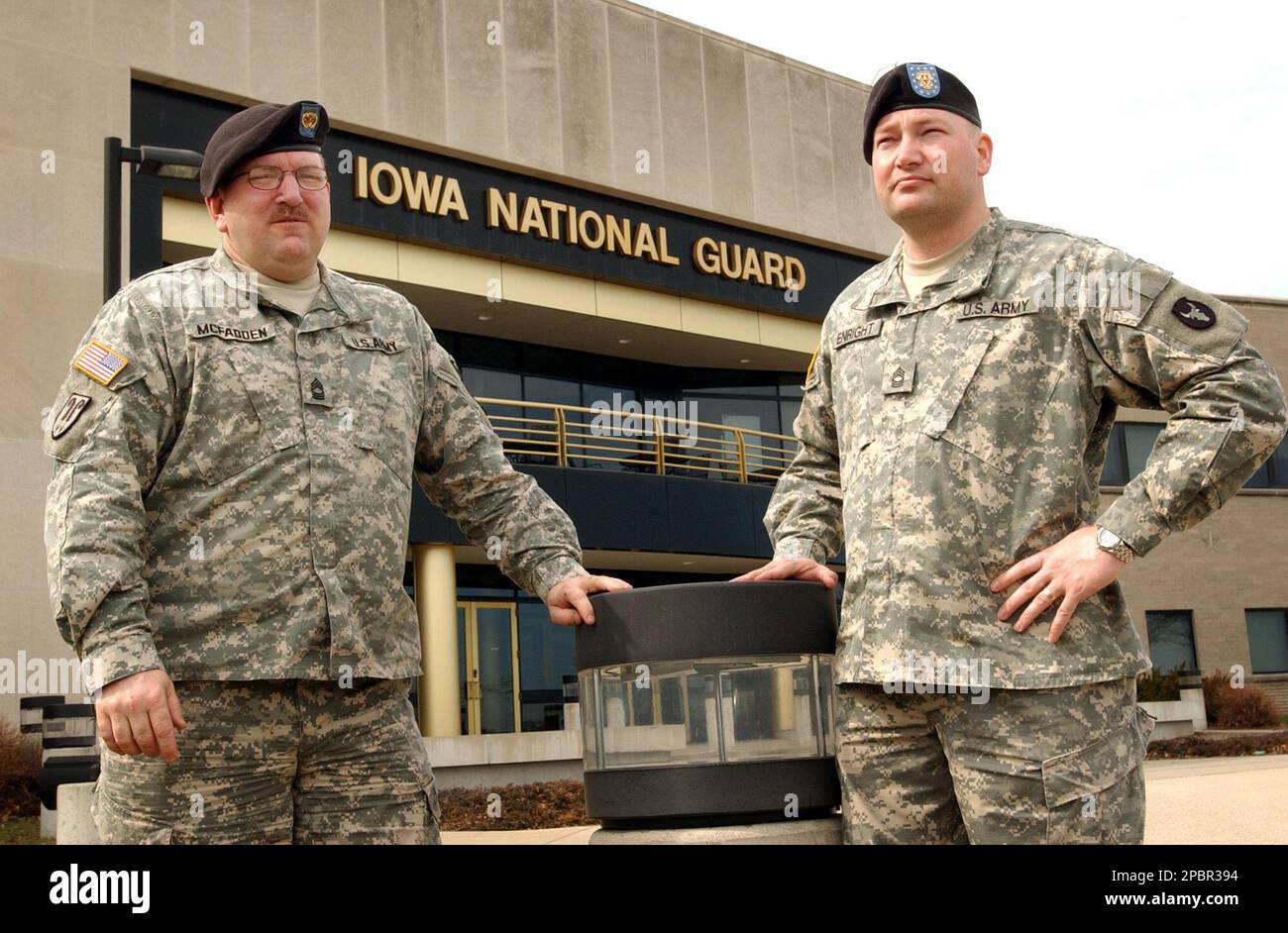 Master Sgts. Duff McFadden, left, and David Enright, of the Iowa Army ...