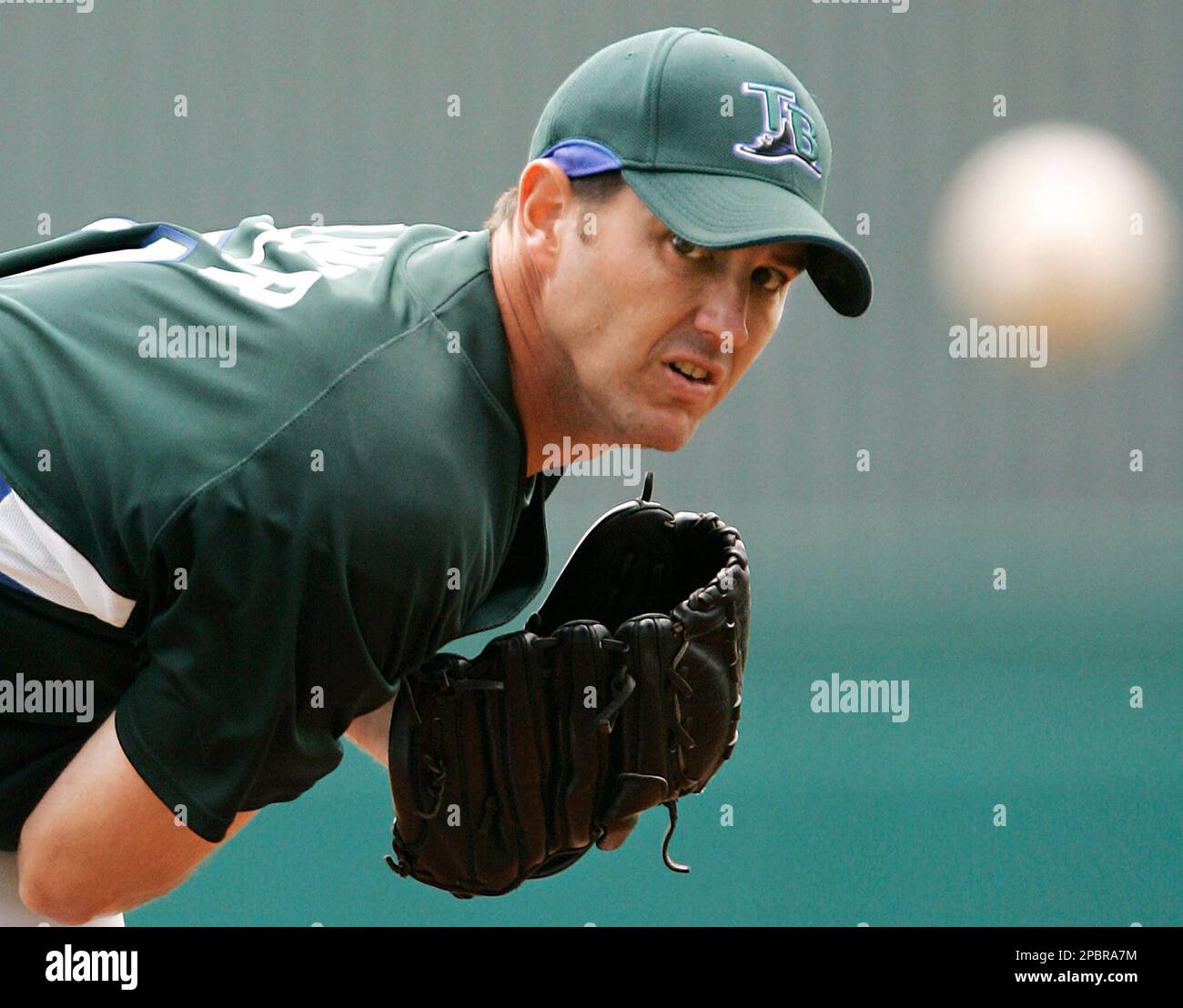Tampa Bay Devil Rays pitcher Gary Glover throws a warm-up pitch prior ...
