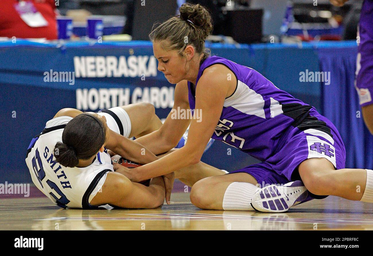 Duke's Wanisha Smith (23) battles Holy Cross' Ashley McLaughlin (13 ...