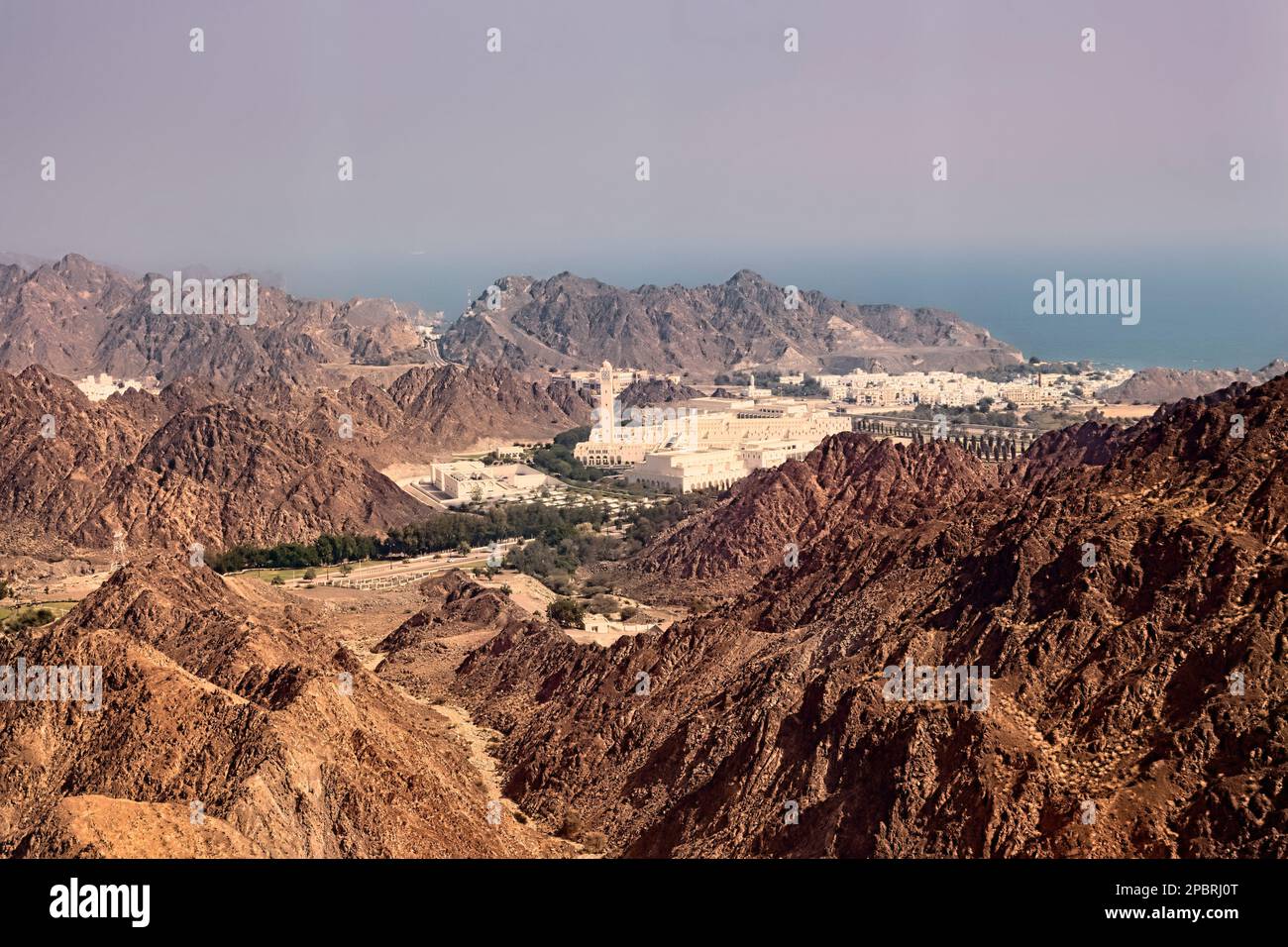 Looking out at Qantab and al Bustan, Muscat Valley, Oman Stock Photo ...