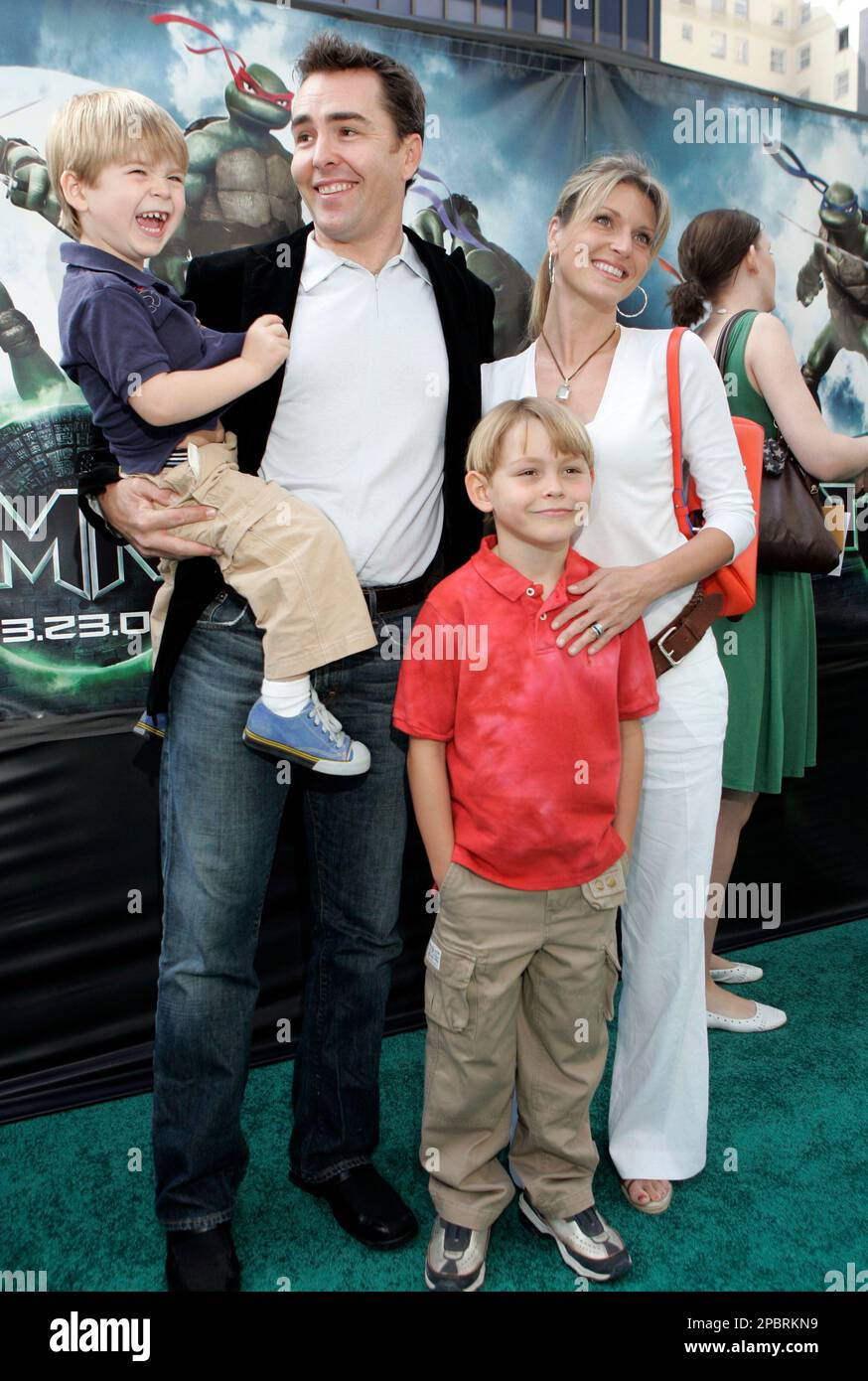 Voice actor Nolan North, his wife Jill, and their sons Jarrett, 3, left ...