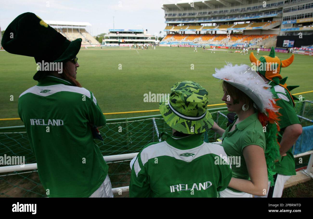 Ireland's cricket fans wear oversized hats as they watch Ireland's ...