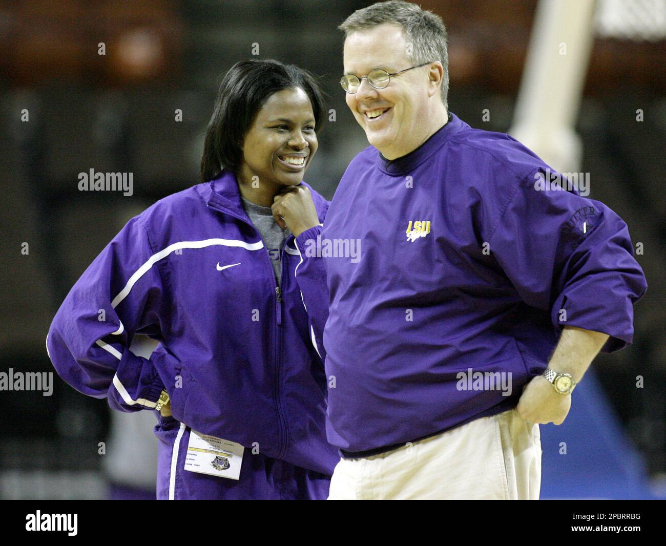 LSU women's assistant basketball coach Carla Berry talks with LSU ...