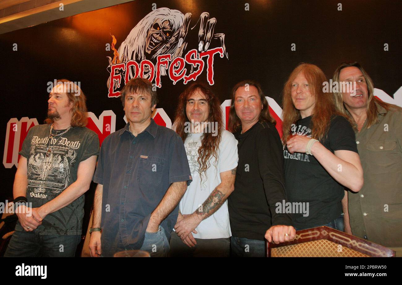 Iron Maiden band members, left to right, guitarist Adrian Smith ...