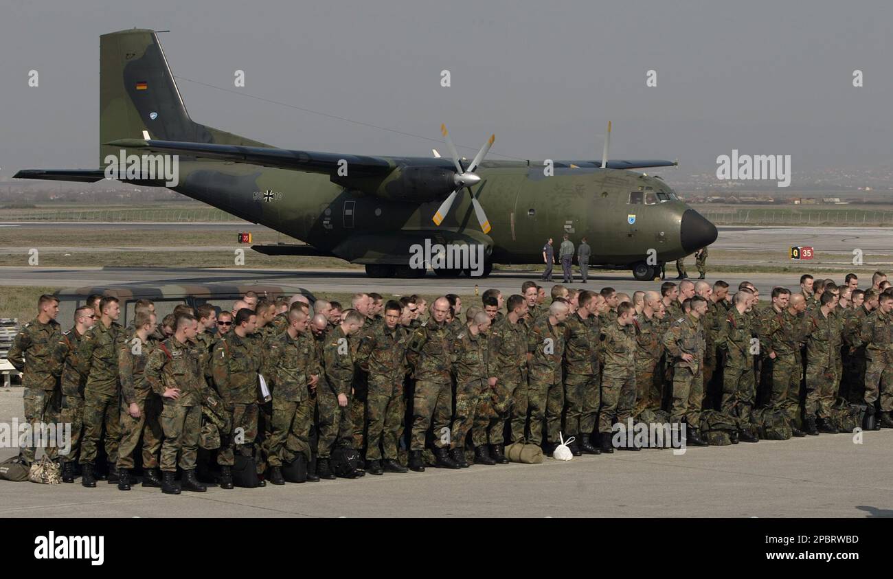 German peacekeepers, members of Operational Reserve Force, line up ...