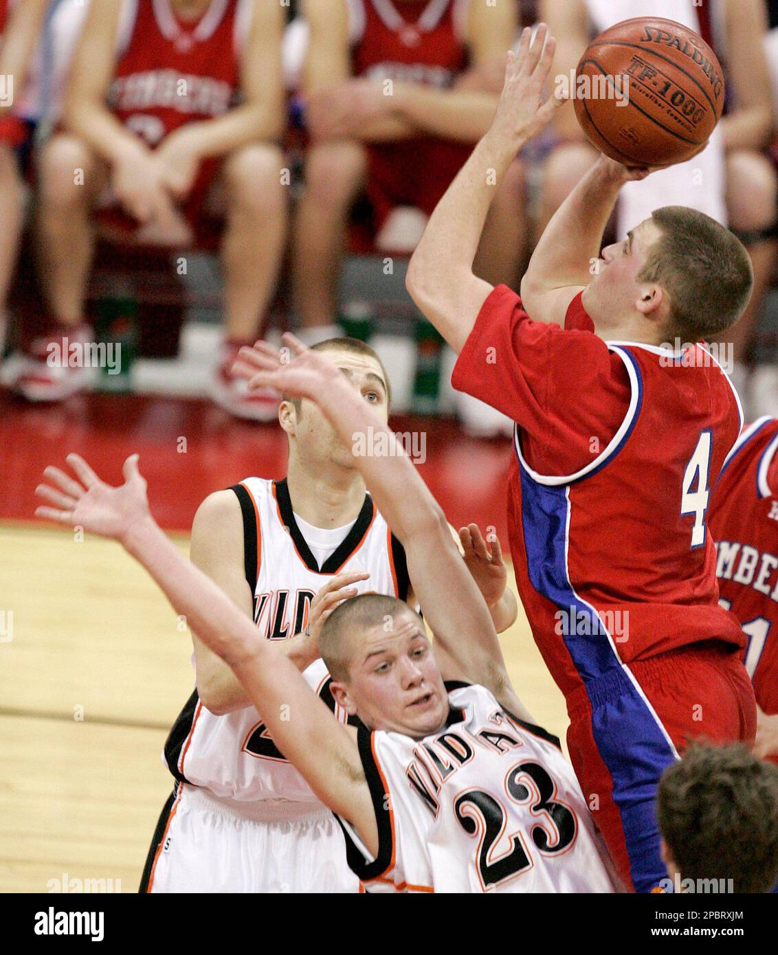 Verona's Zach Stangl (23) fouls Kimberly's Derek Hiroskey during the ...