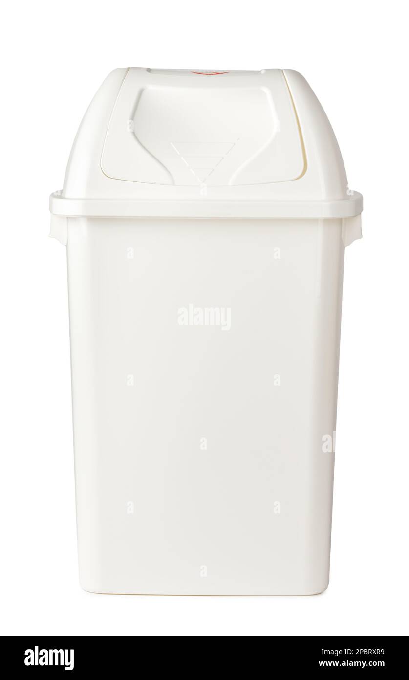 White plastic waste bin isolated on white Stock Photo - Alamy