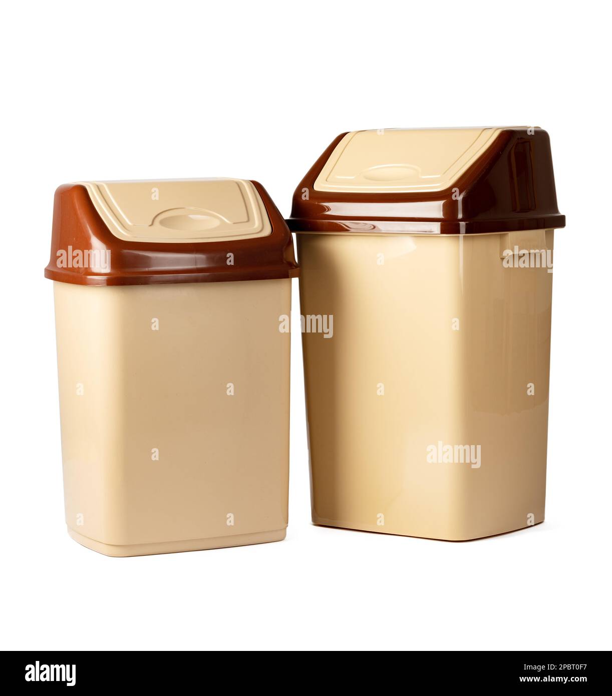 Beige plastic waste bin isolated on white Stock Photo - Alamy