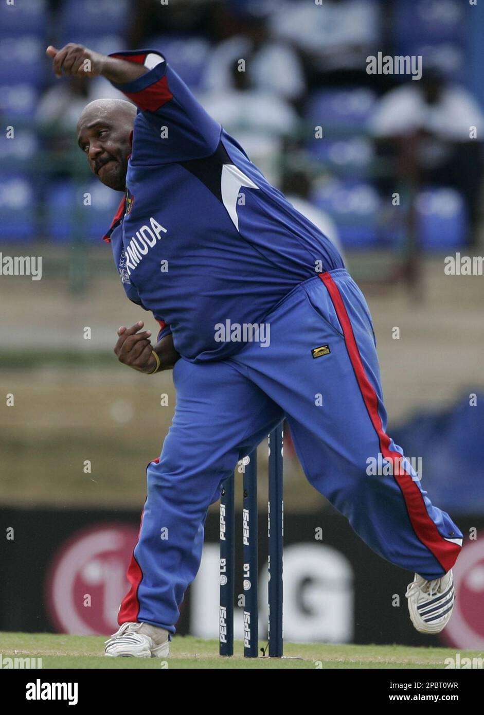 Bermuda's Dwayne Leverock delivers a ball against Sri Lanka during the ...