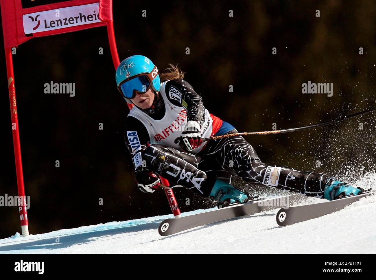 US Julia Mancuso clears a gate during the women's World Cup Super-G of ...