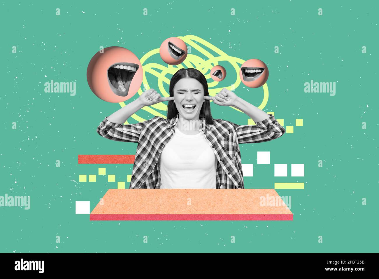 Collage picture of unsatisfied irritated mini black white gamma girl ...