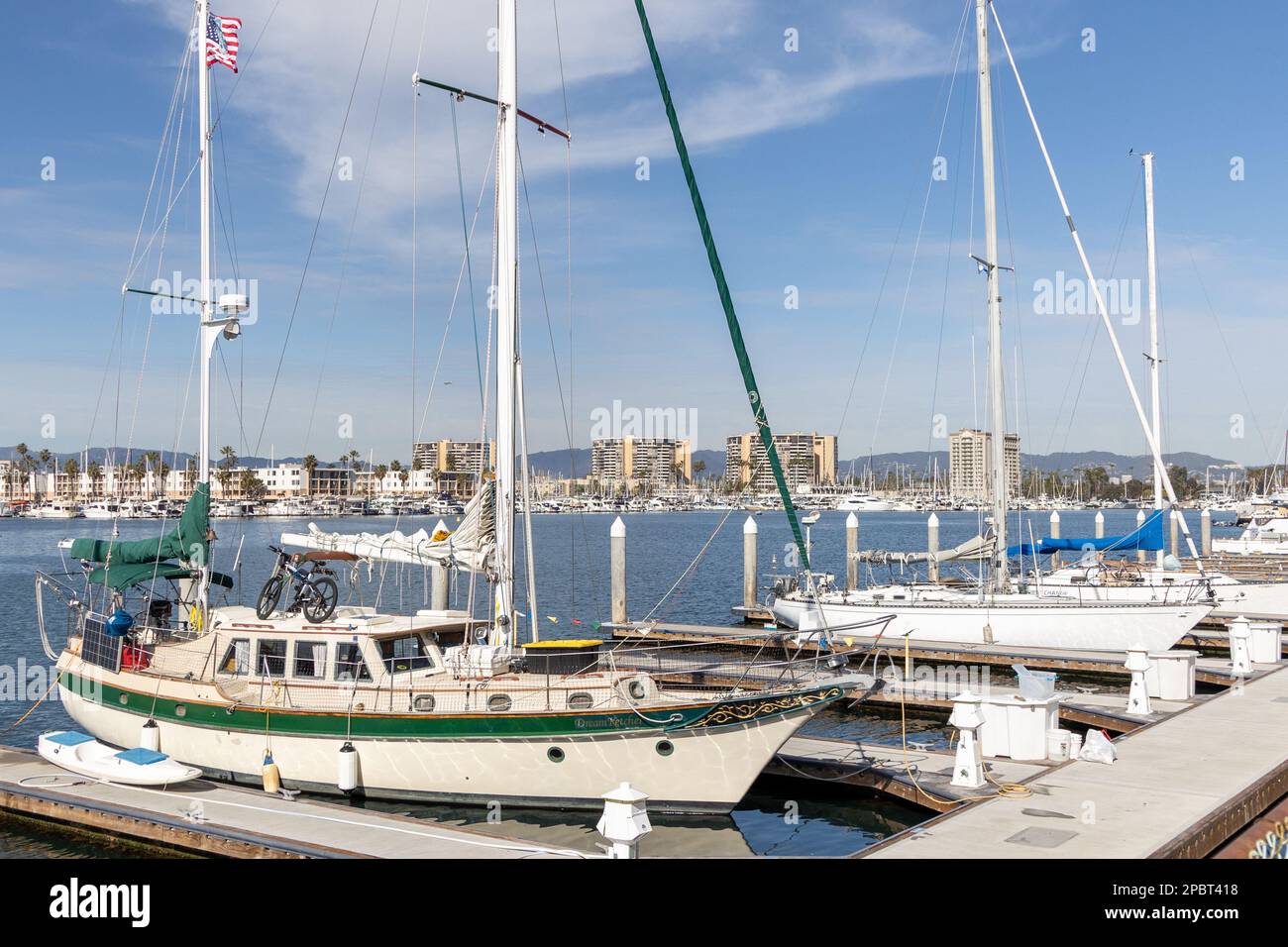 Yachts docked in the marina at Marina del Ray California on February ...